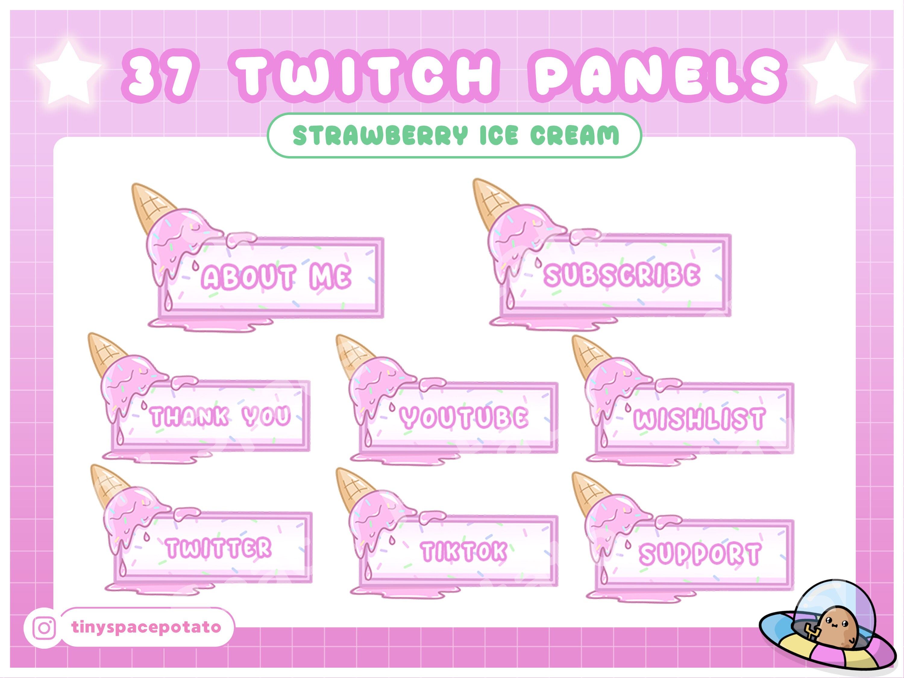 Twitch Panels Strawberry Ice Cream SET OF 37 Twitch Panels - Etsy