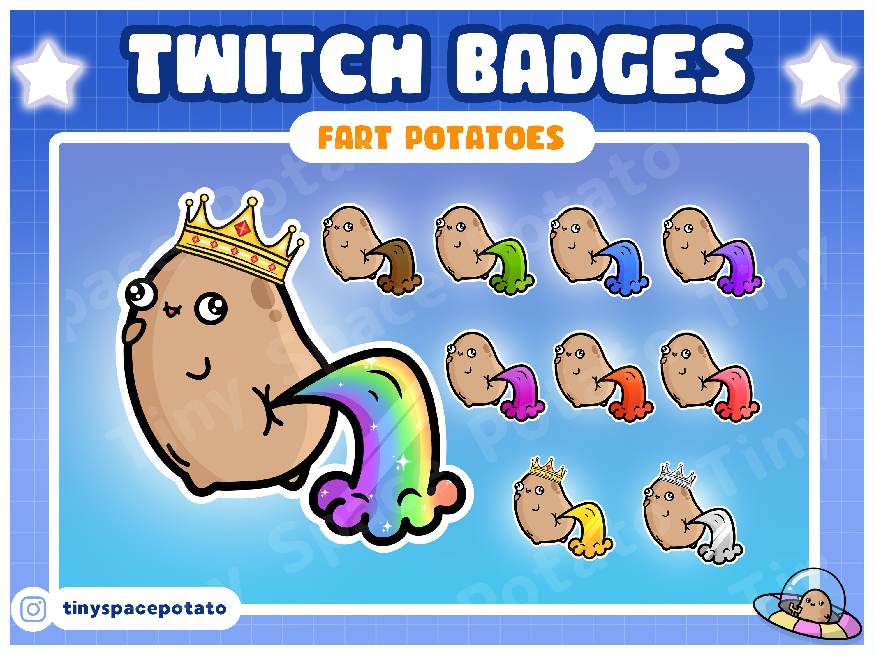 Twitch Sub Badges Fart Potato (SET OF 10) Funny Twitch Badges Poop Sub ...