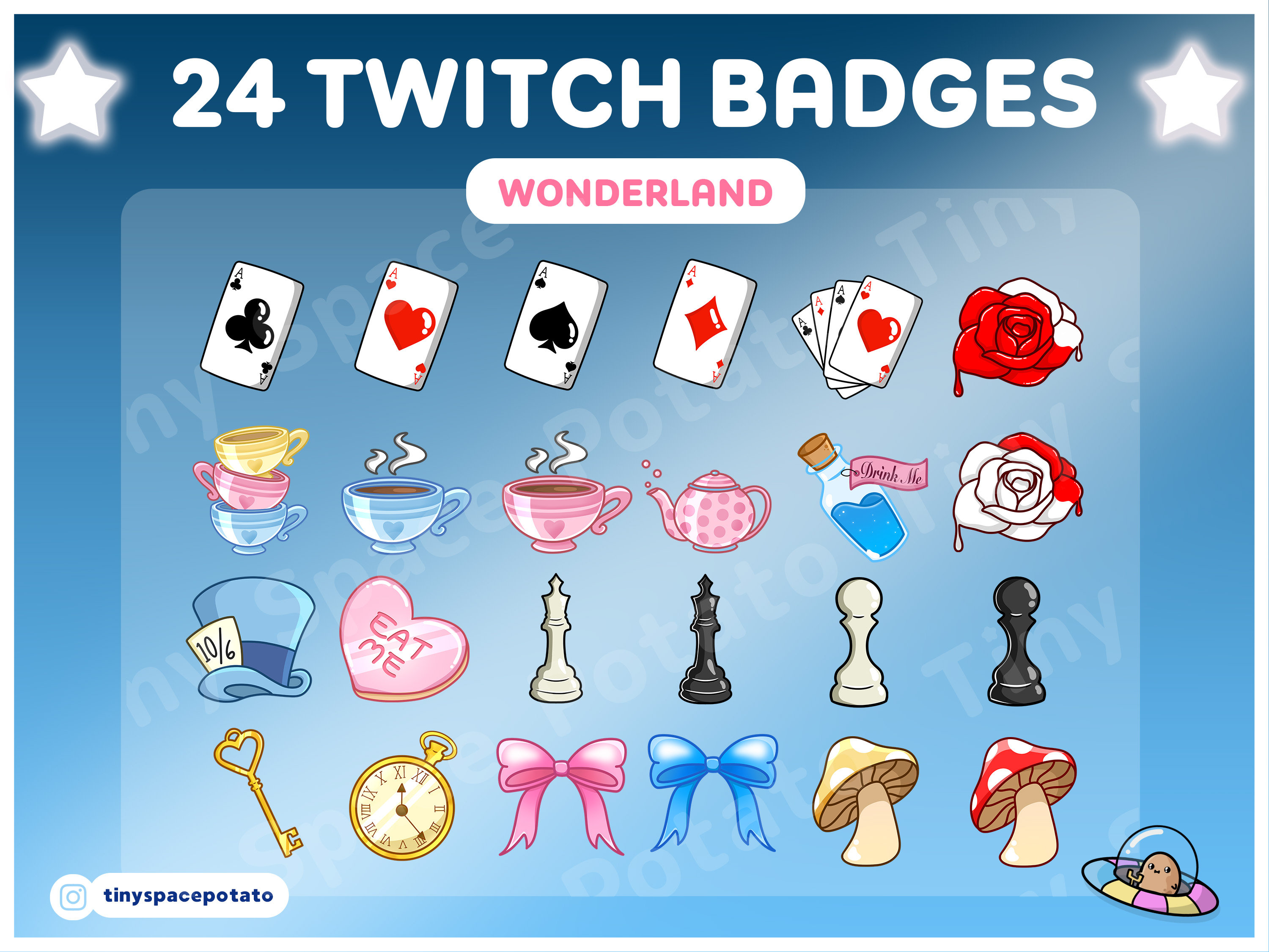 Twitch Sub Badges Wonderland (SET of 24) Twitch Bit Badges Mushroom ...
