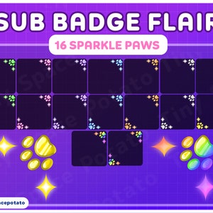 Twitch Badge Flair Sparkle Paw Print SET of 12 Vtuber Assets - Etsy