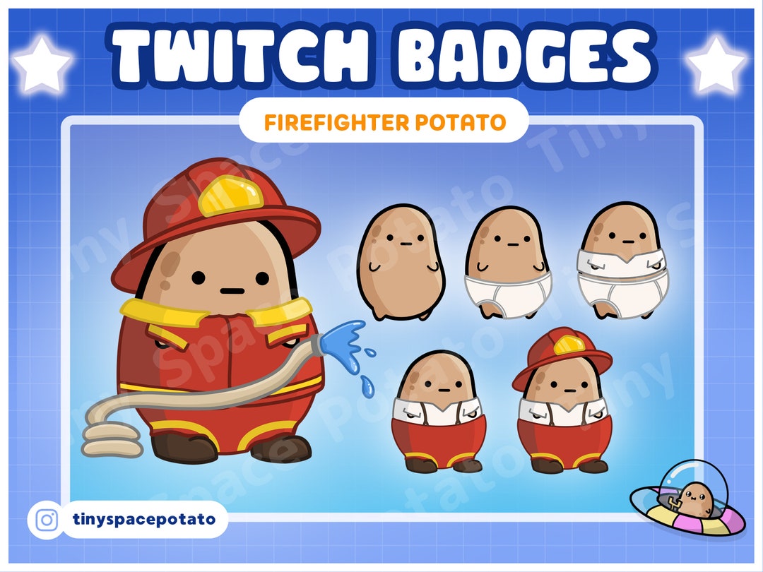 Twitch Sub Badges Firefighter Potato SET OF 6 Cute Sub Badges Twitch ...