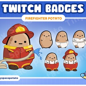 Twitch Sub Badges Firefighter Potato SET OF 6 Cute Sub Badges Twitch ...