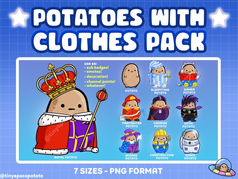 Twitch Sub Badges Twitch Emotes Stream Decoration Potatoes in Clothes ...