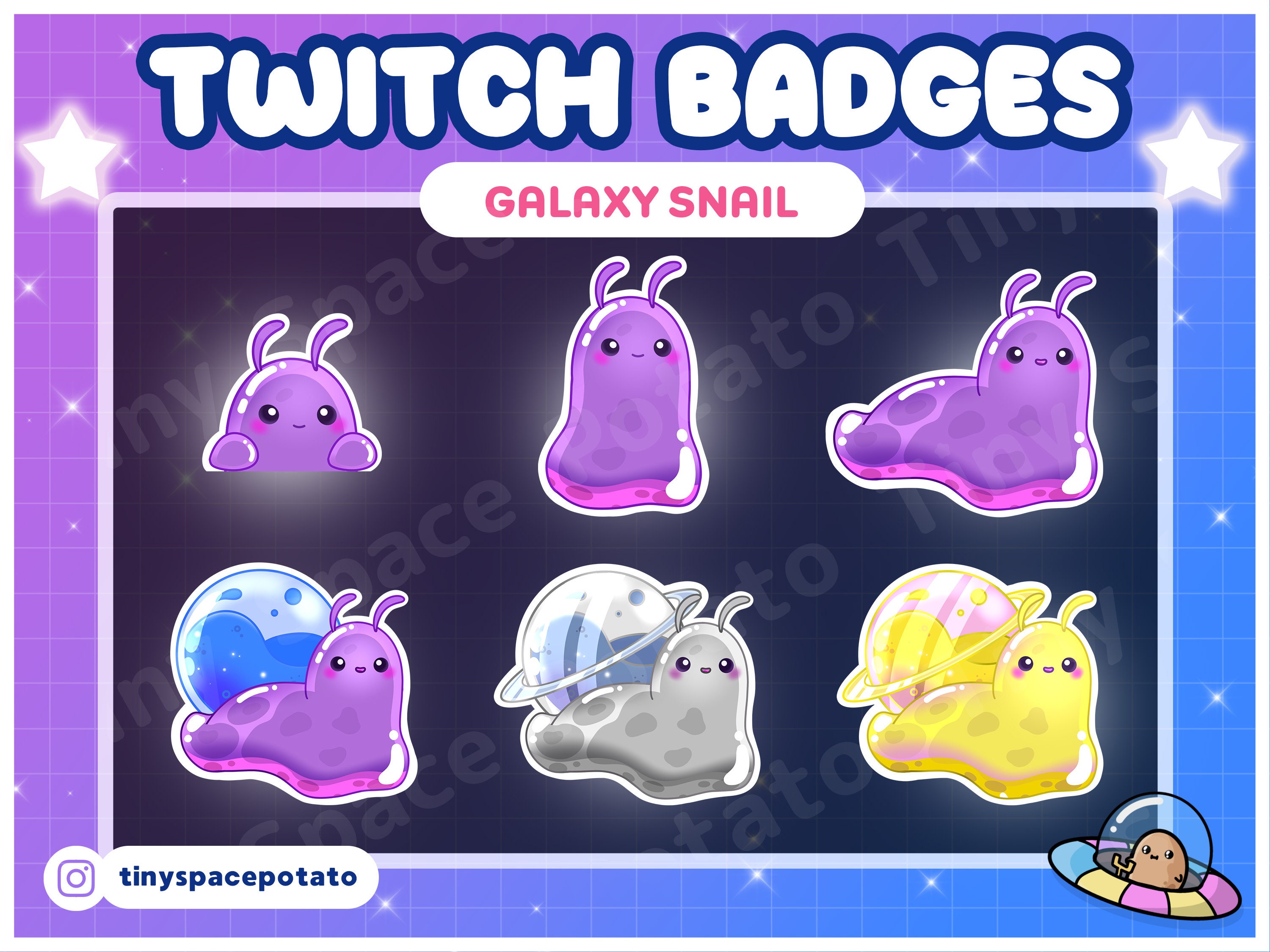Twitch Sub Badges Galaxy Snail (SET of 6) Celestial Purple Moon Galaxy ...