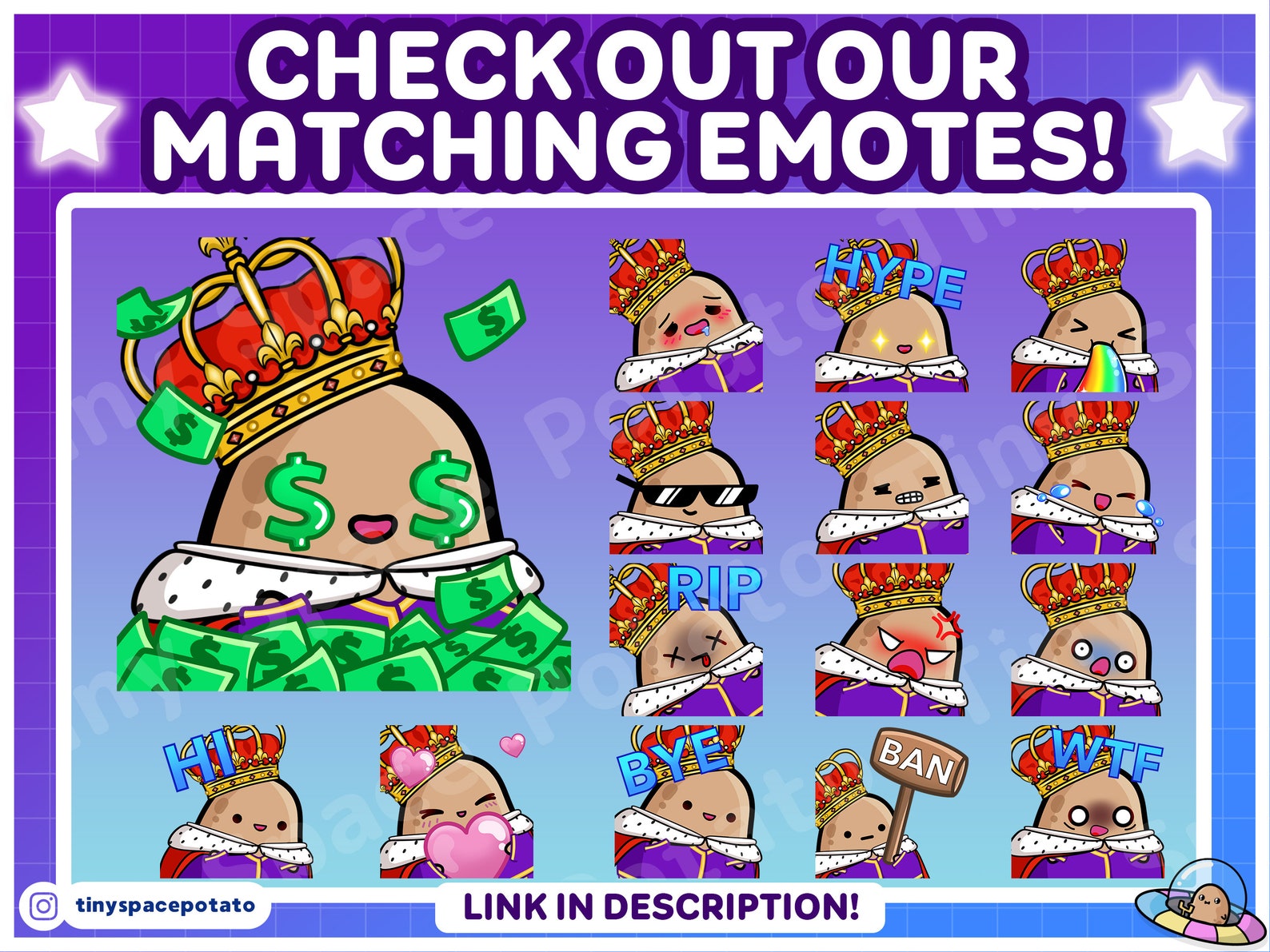 Twitch Sub Badges Royal Potato Bit Badges (SET OF 6) Funny Sub Badge ...