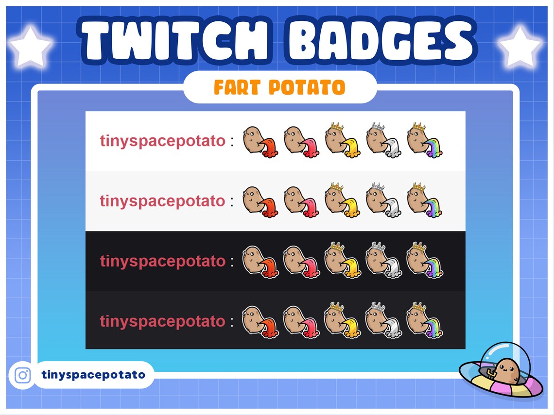 Twitch Sub Badges Fart Potato (SET OF 10) Funny Twitch Badges Poop Sub ...