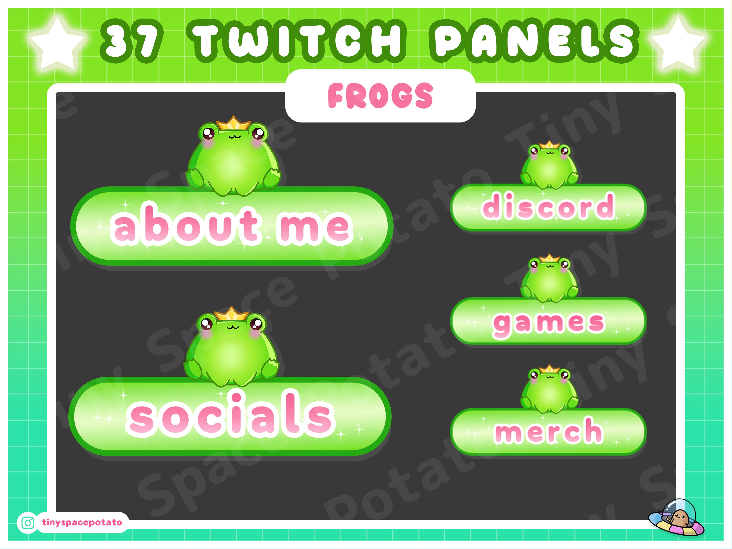 Twitch Panels Frog Sparkle SET OF 37 Cute Twitch Panels for Streamer ...