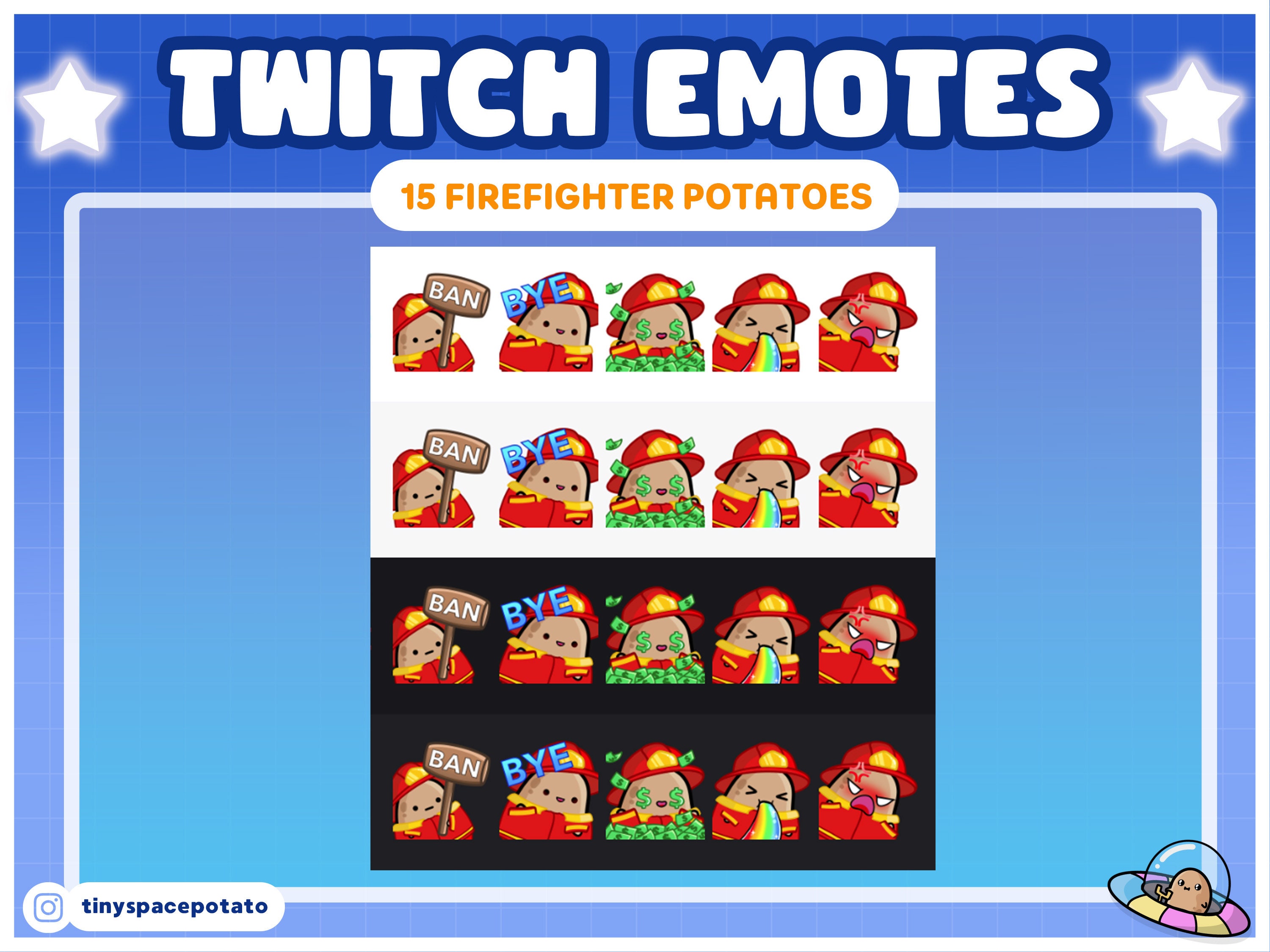 Twitch Emotes Pack Firefighter Potato (SET OF 15) Emotes Bundle Twitch ...
