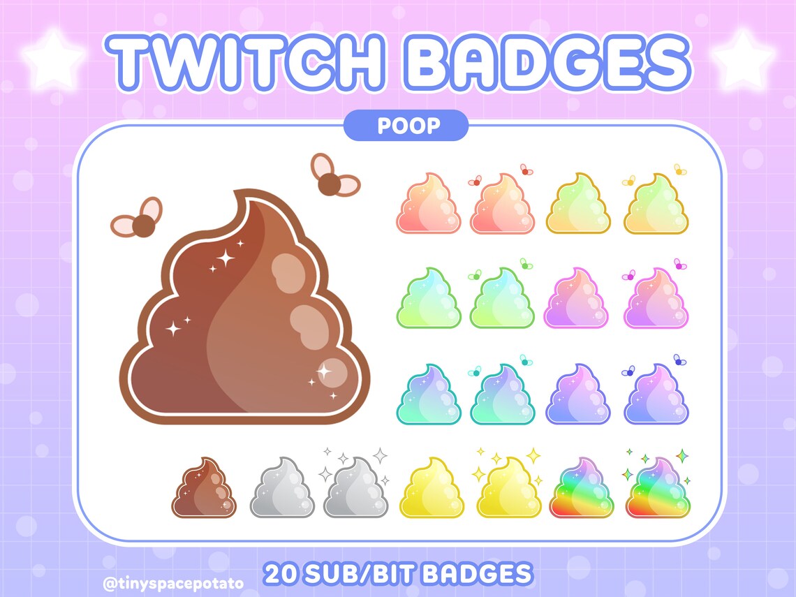 Twitch Sub Badges Kawaii Poop SET OF 20 Bit Badges Cute Sub Badges ...