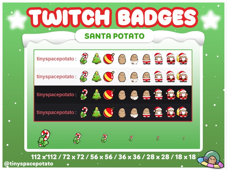 Santa Potato Twitch Sub Badges, Christmas Flair (set of 9) (digital ...