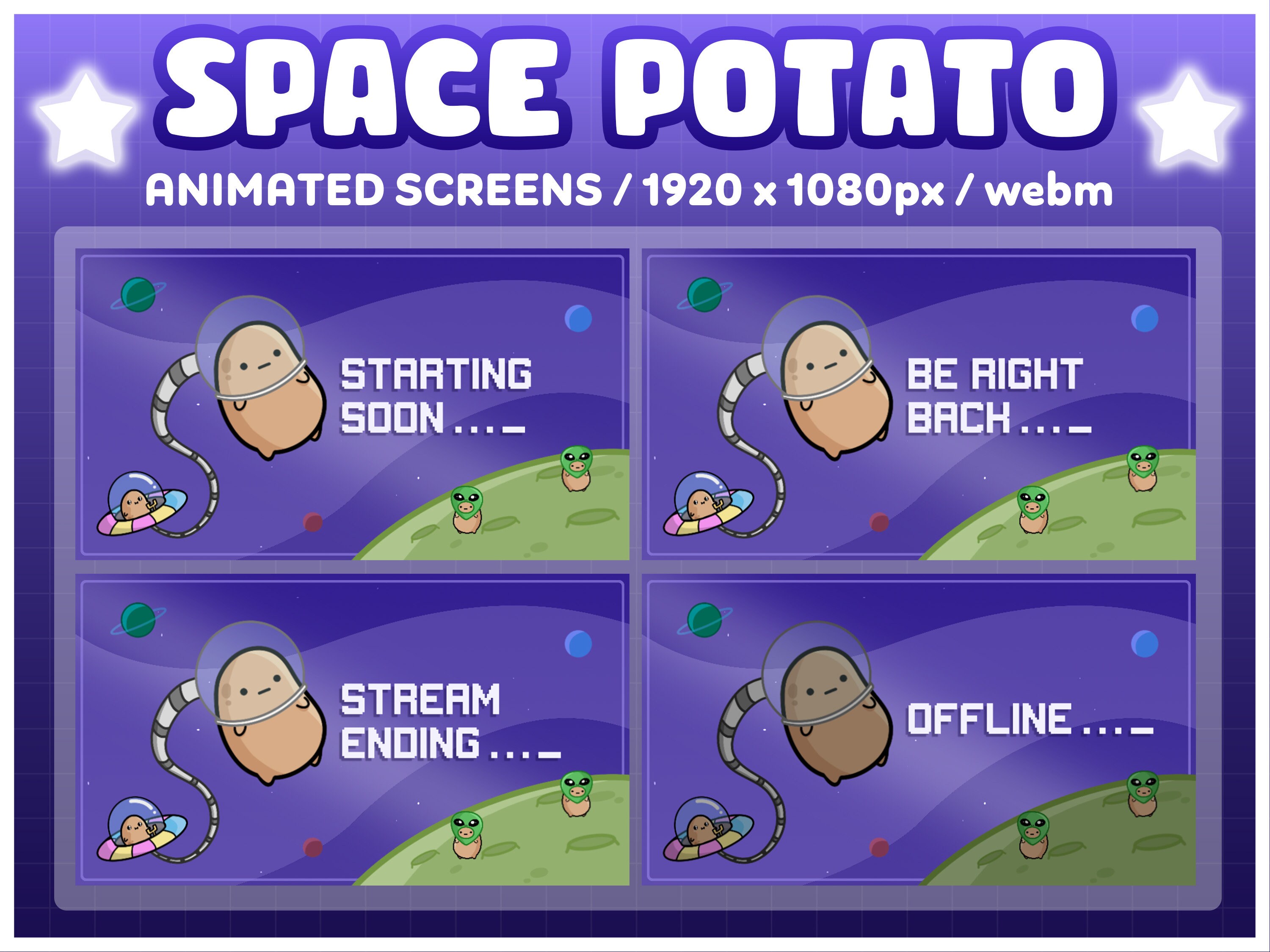 Twitch Overlay Animated Space Potato (OVERLAY ONLY) Purple Stream ...