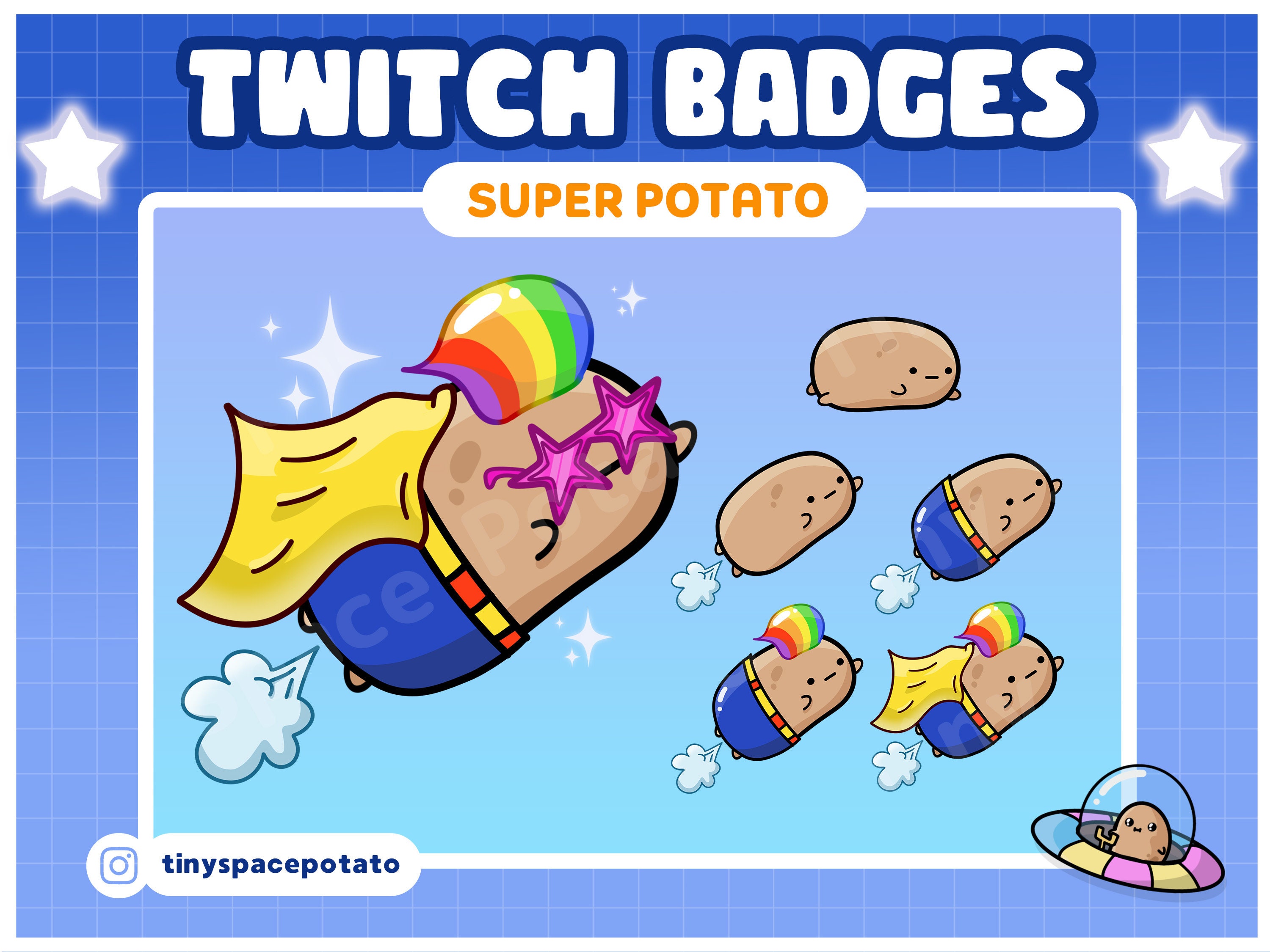 Twitch Sub Badges Super Potato SET OF 6 Bit Badge Funny Cute Vtuber ...