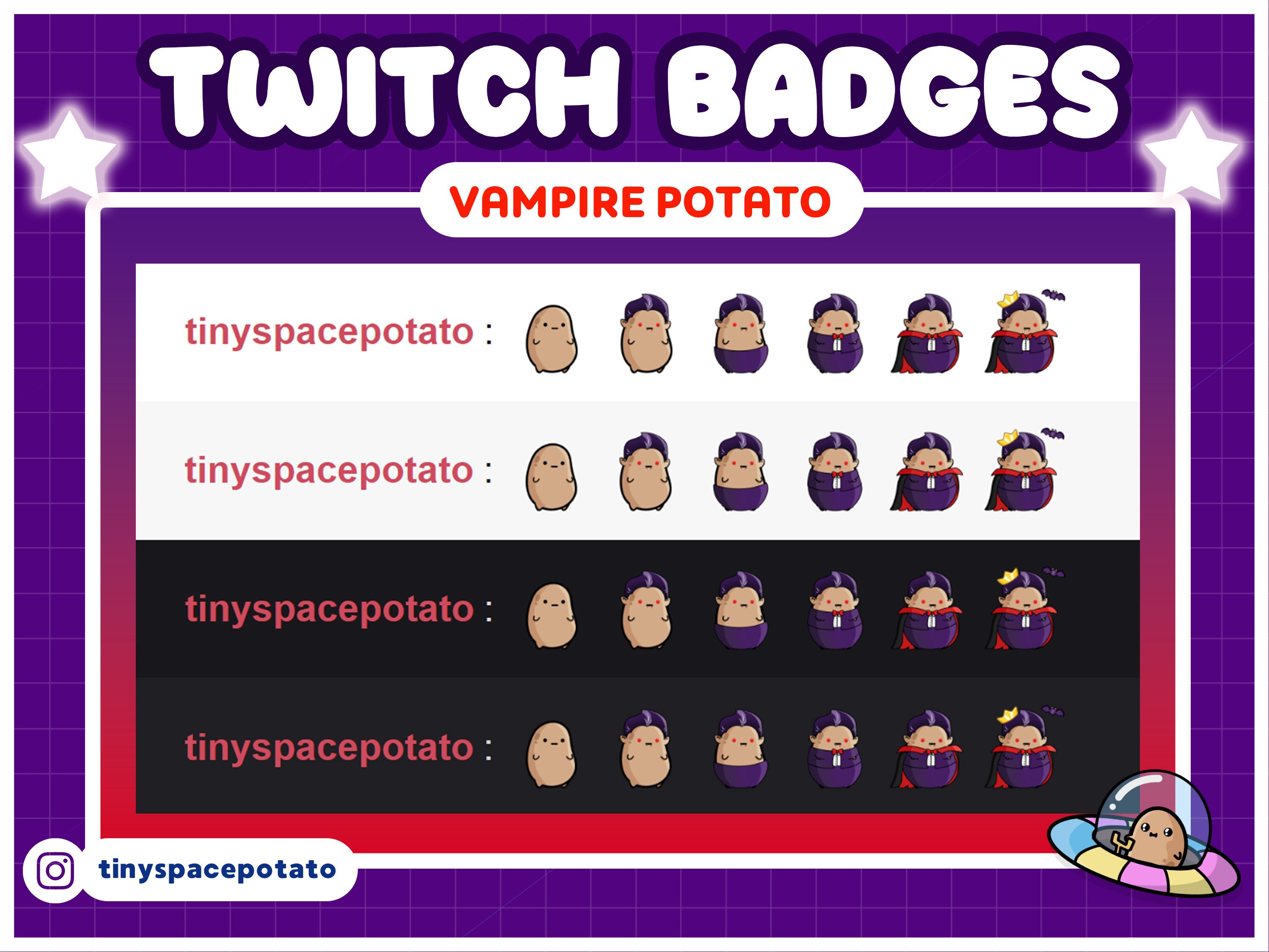 Twitch Sub Badges Vampire Potato (SET of 6) Goth Twitch Badges Witch ...