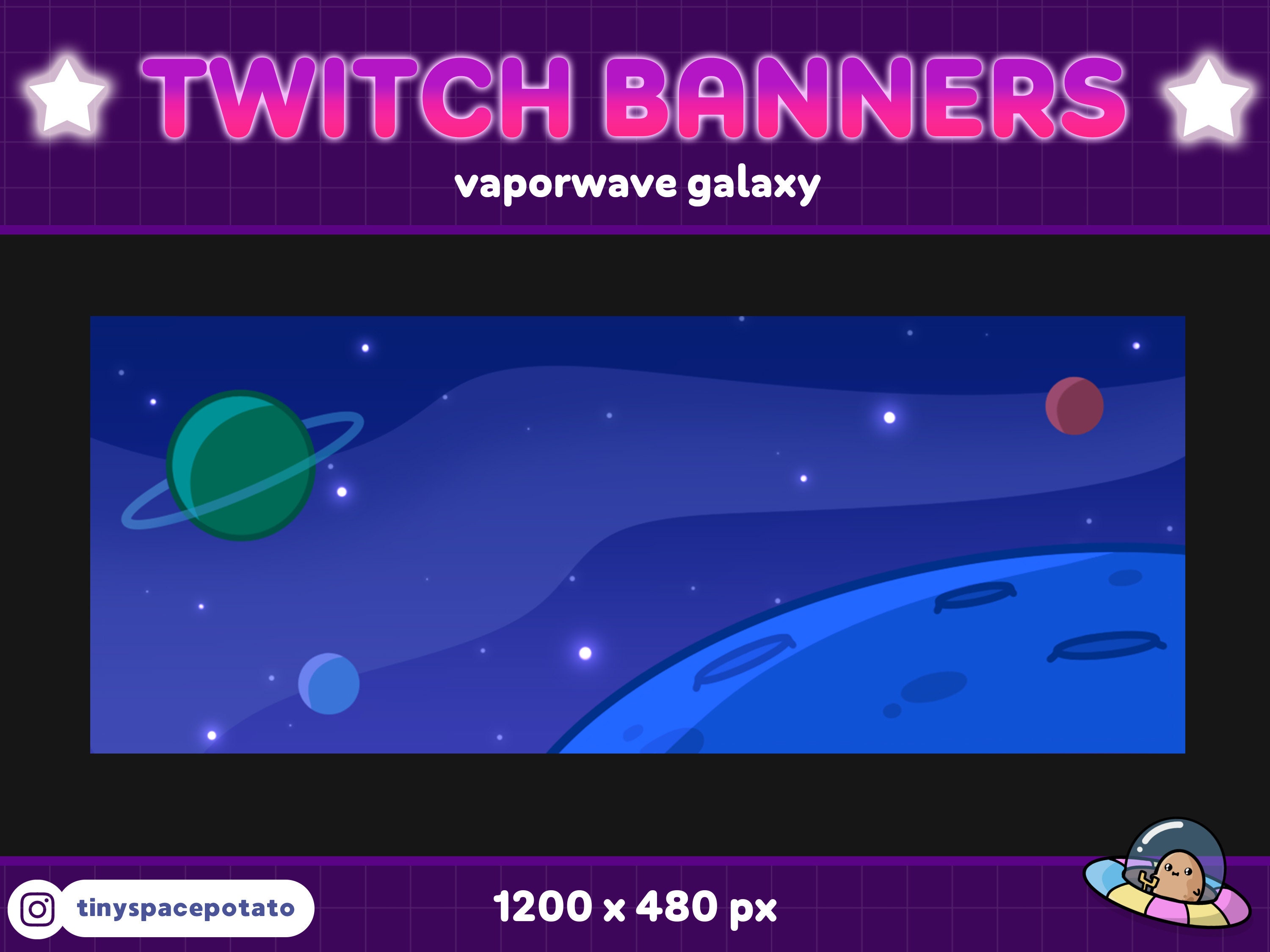Twitch Banner Vaporwave Galaxy Space SET OF 4 Twitch Banners Custom ...