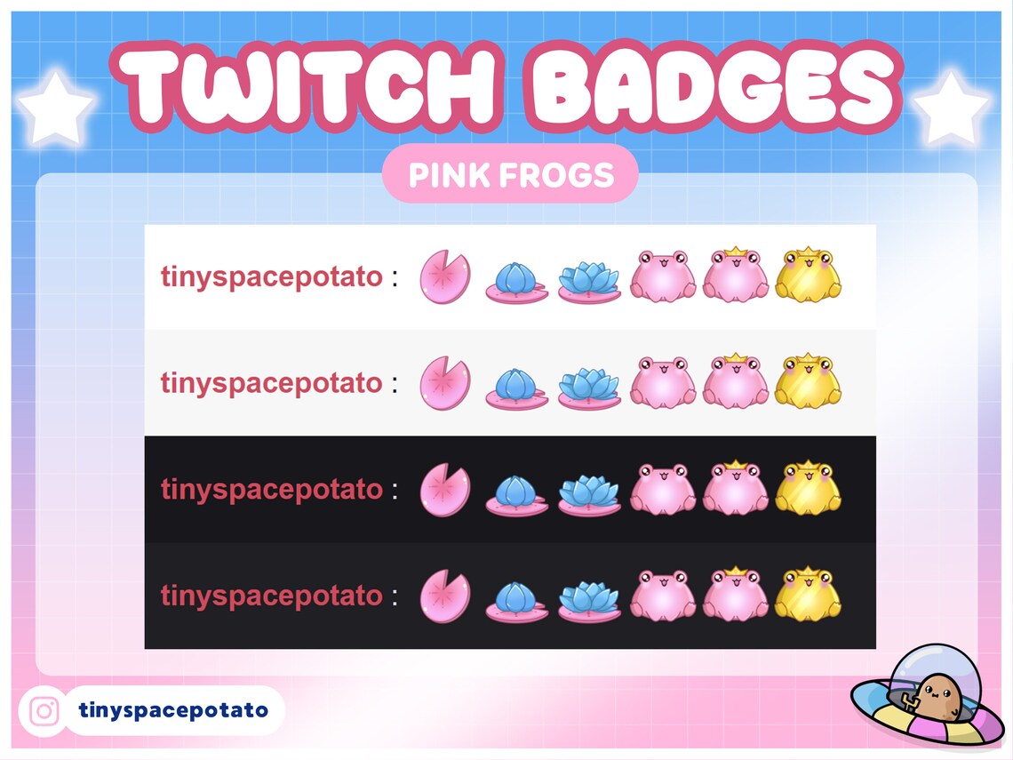 Twitch Sub Badges Pink Frog SET OF 6 Cute Sub Badges Twitch - Etsy