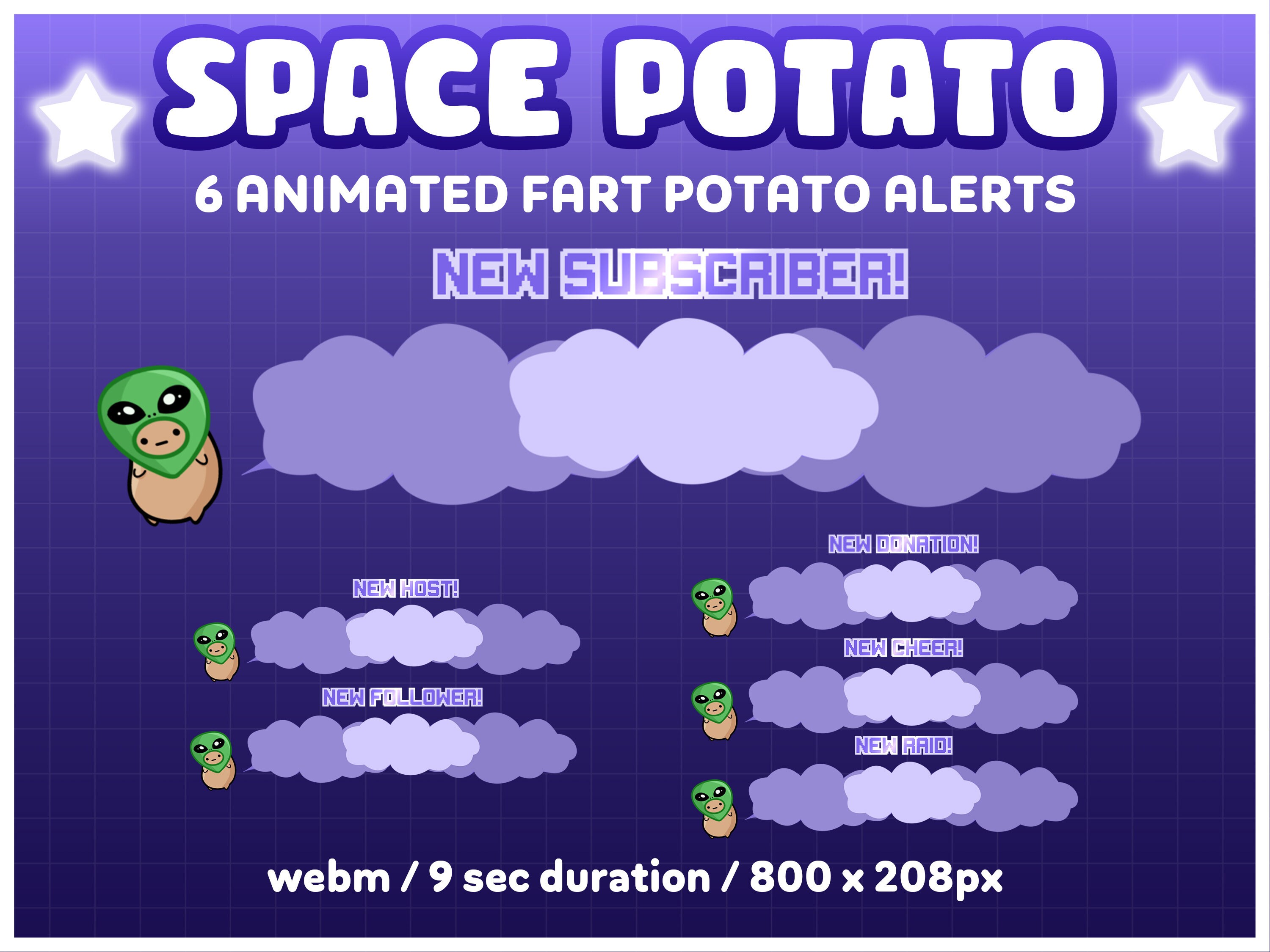 Twitch Overlay Package Animated Space Potato - Purple Stream Overlay ...
