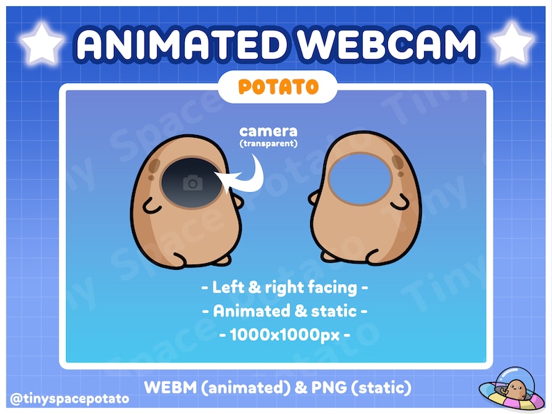 Webcam Overlay Animated Potato Funny Twitch Webcam Border Vtuber Assets ...