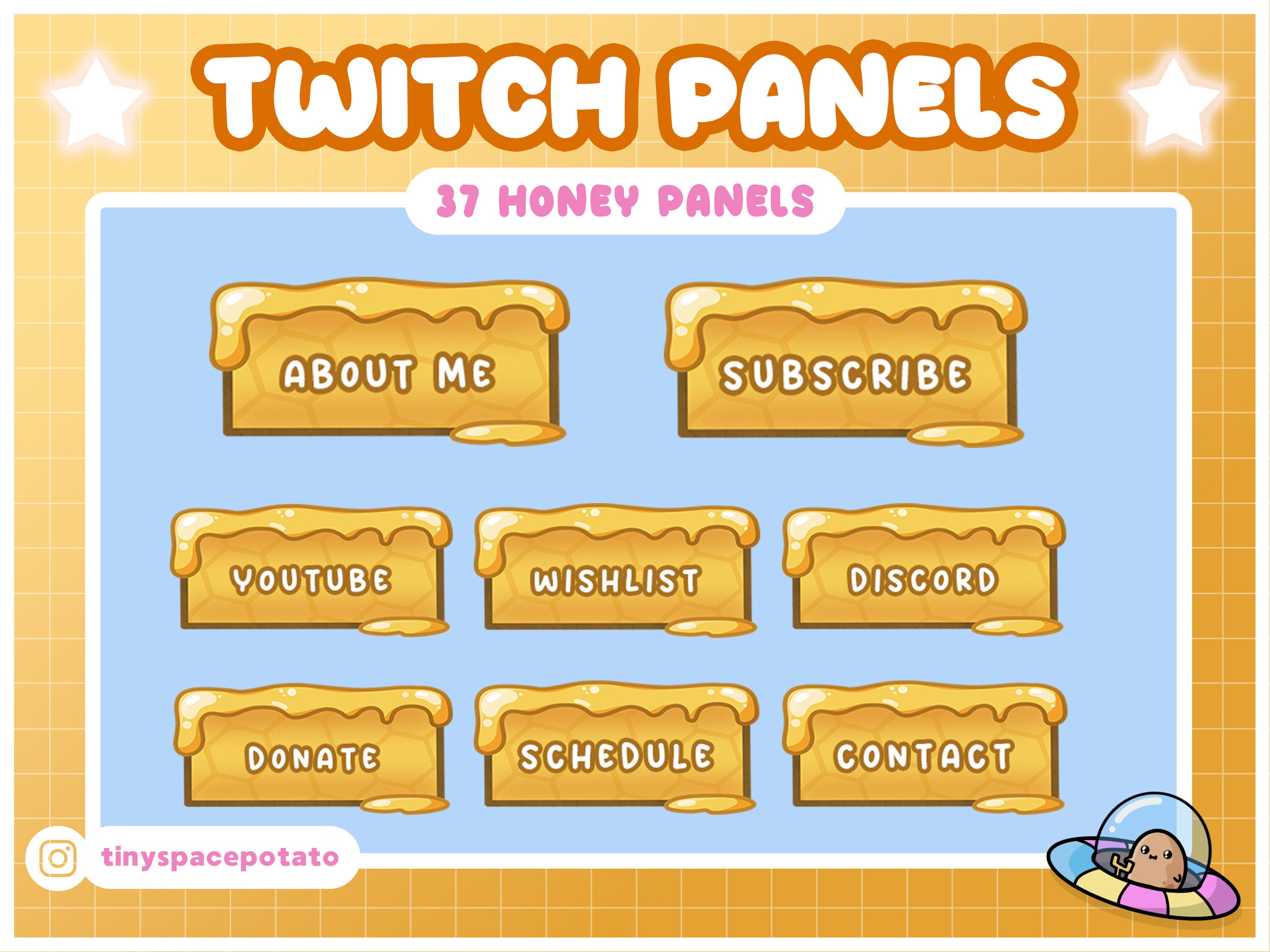 Twitch Panels Honey Bee SET of 37 Stream Panels Twitch Overlay Vtuber ...