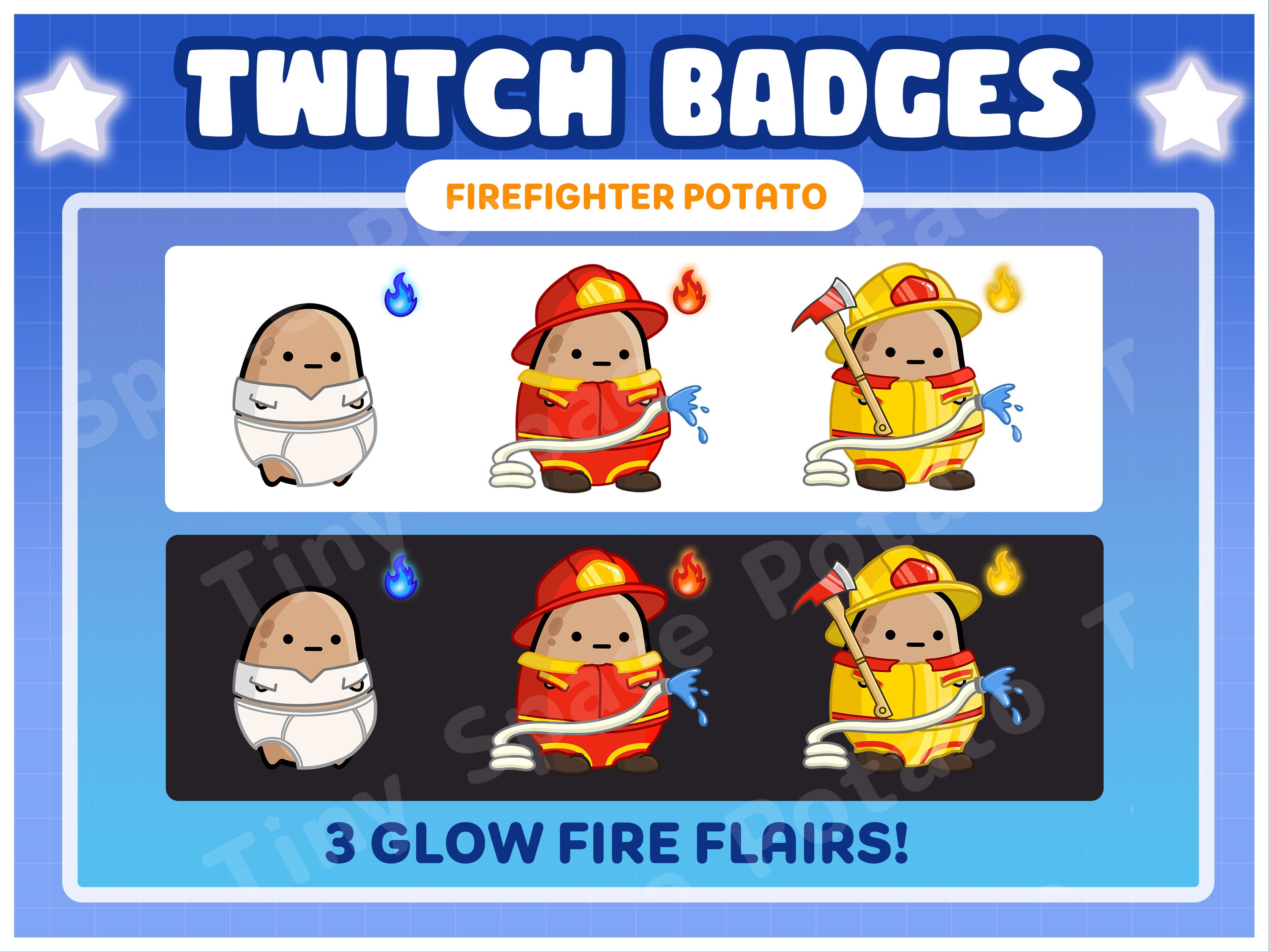 Twitch Sub Badges Firefighter Potato (SET OF 10) Cute Sub Badges Twitch ...
