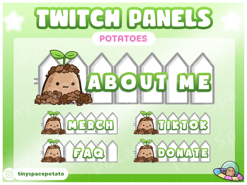 Twitch Panels Potato (SET OF 37) Stream Panels Green Overlay for Vtuber ...