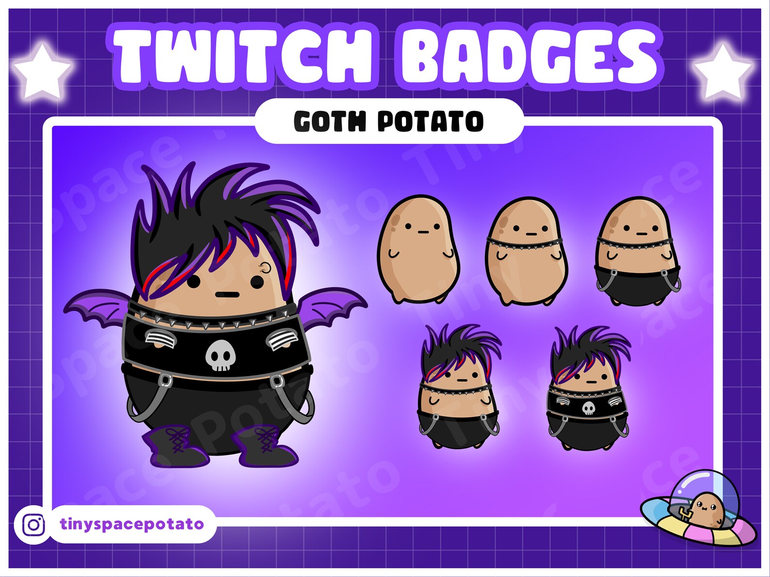 Goth Potato Twitch Sub Badges, Set of 6 (digital Download) - Etsy