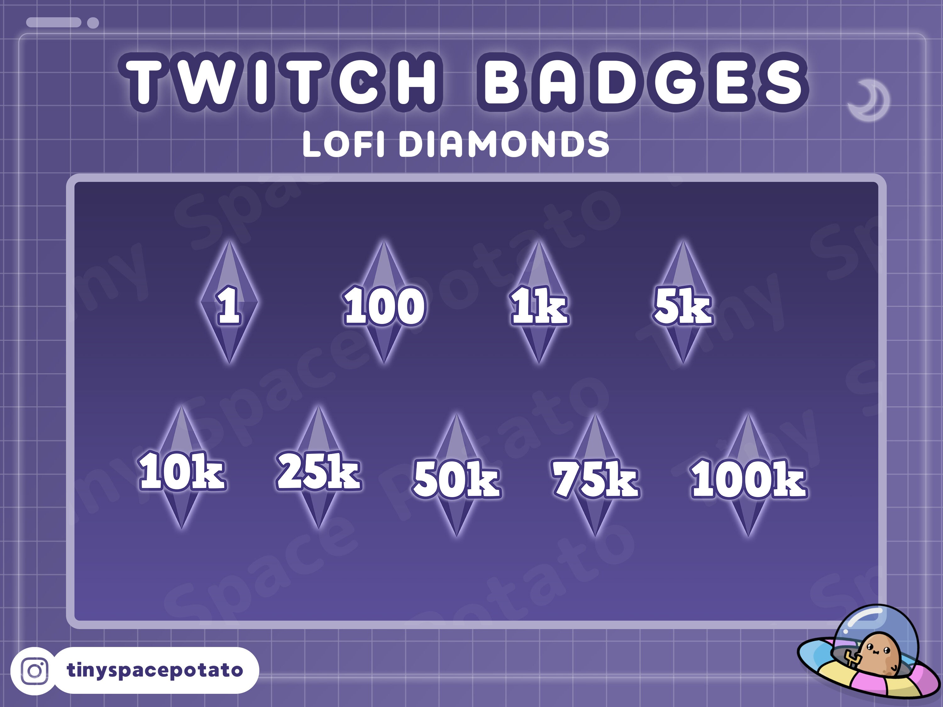 Bit Badges Purple Lofi Glow Diamonds SET OF 9 Sub Badges Twitch Badges ...