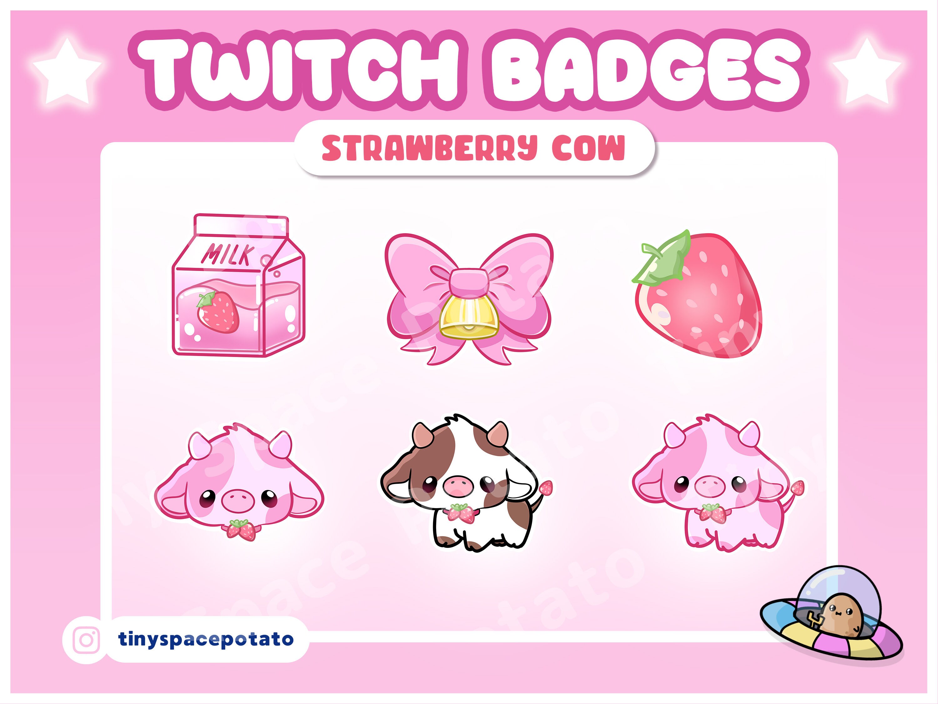 Twitch Sub Badges Strawberry Cow (SET OF 6) Kawaii Twitch Sub Badge ...