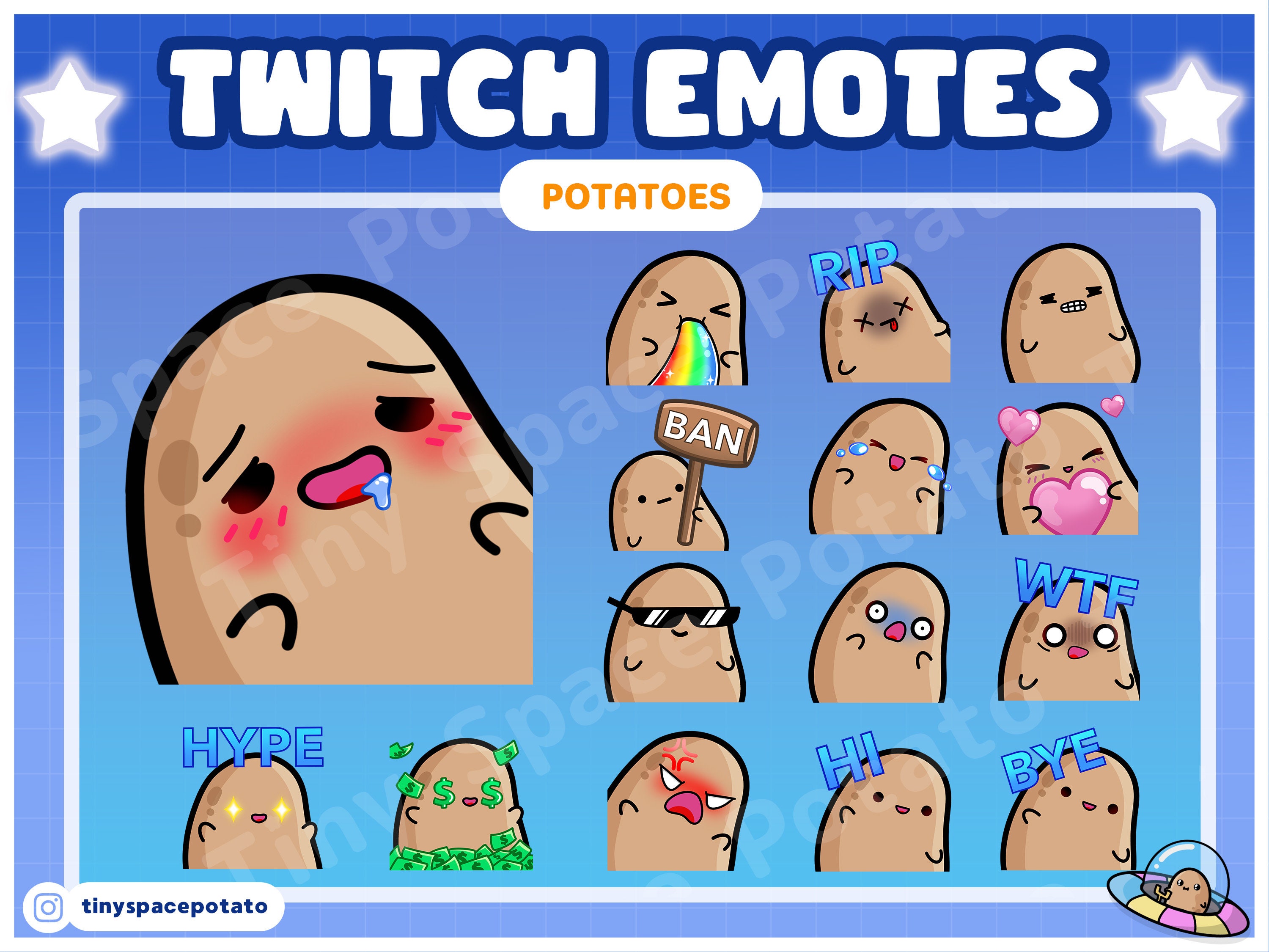 Twitch Emotes Pack Potato (SET OF 15) Emotes Bundle Twitch Emotes ...