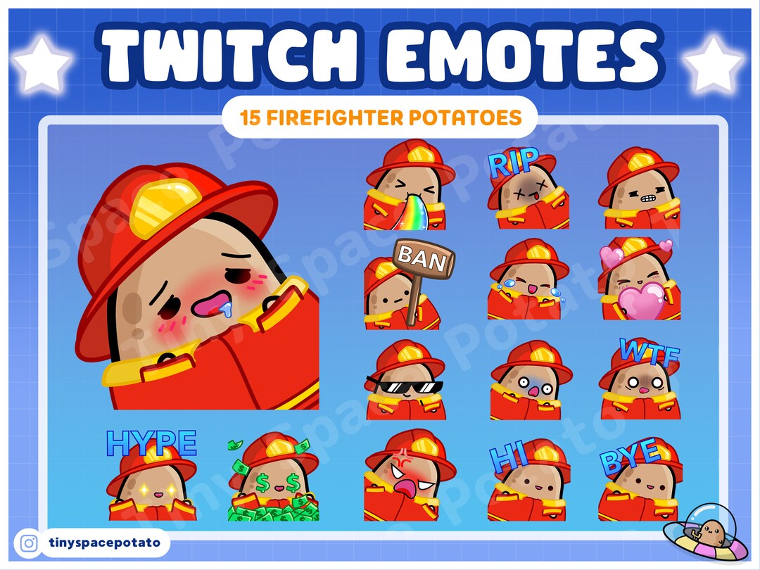 Twitch Emotes Pack Firefighter Potato (SET OF 15) Emotes Bundle Twitch ...