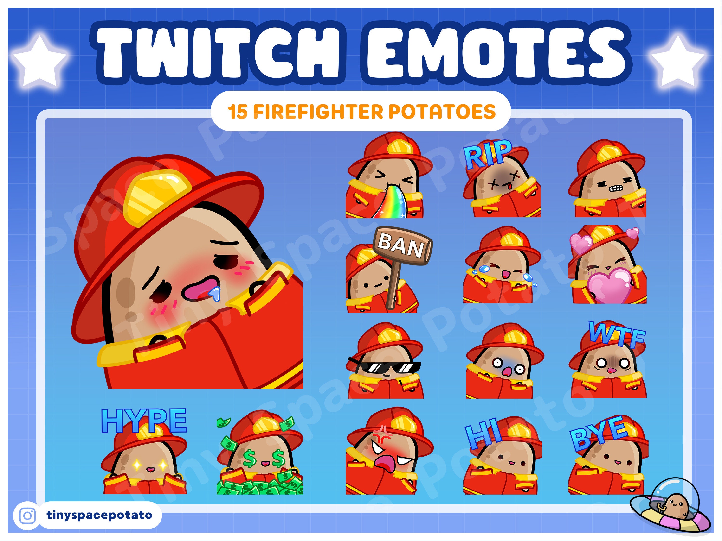 Twitch Emotes Pack Firefighter Potato (SET OF 15) Emotes Bundle Twitch ...