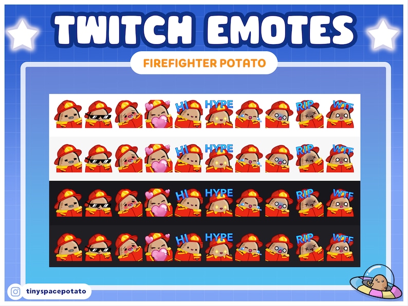 Twitch Emotes Pack Firefighter Potato (SET OF 15) Emotes Bundle Twitch ...