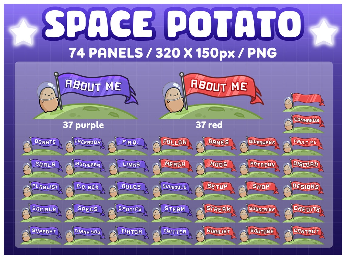 Twitch Overlay Package Animated Space Potato - Purple Stream Overlay ...