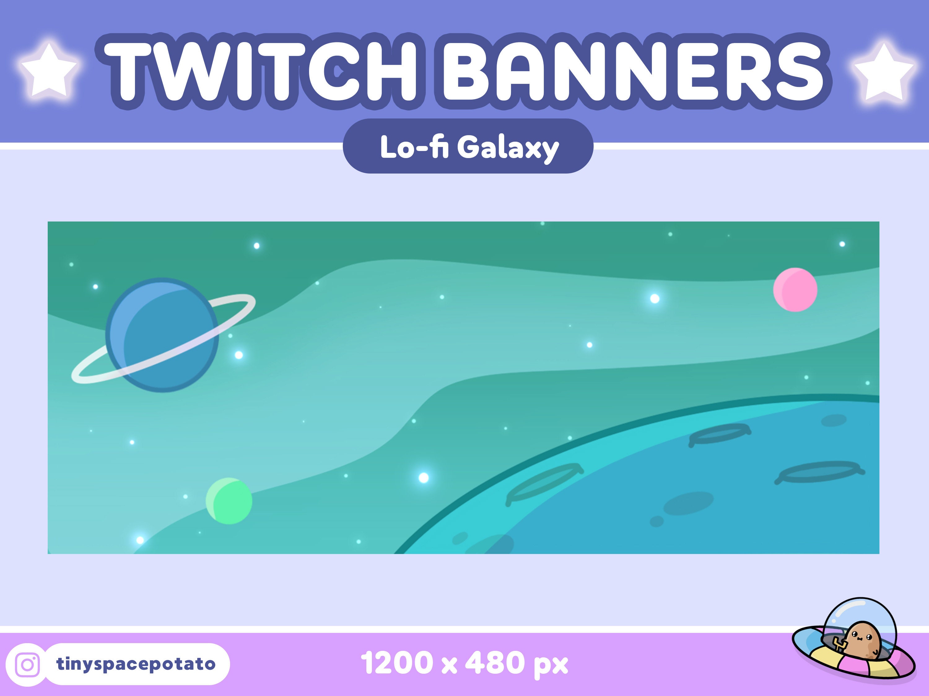 Twitch Banner Lo-fi Galaxy Space (SET OF 4) Twitch Banners Custom Cute ...