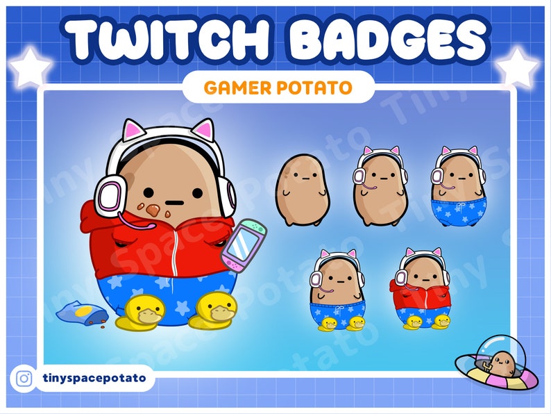Twitch Sub Badge Gamer Potato (SET OF 6) Twitch Bit Badges Cute Twitch ...
