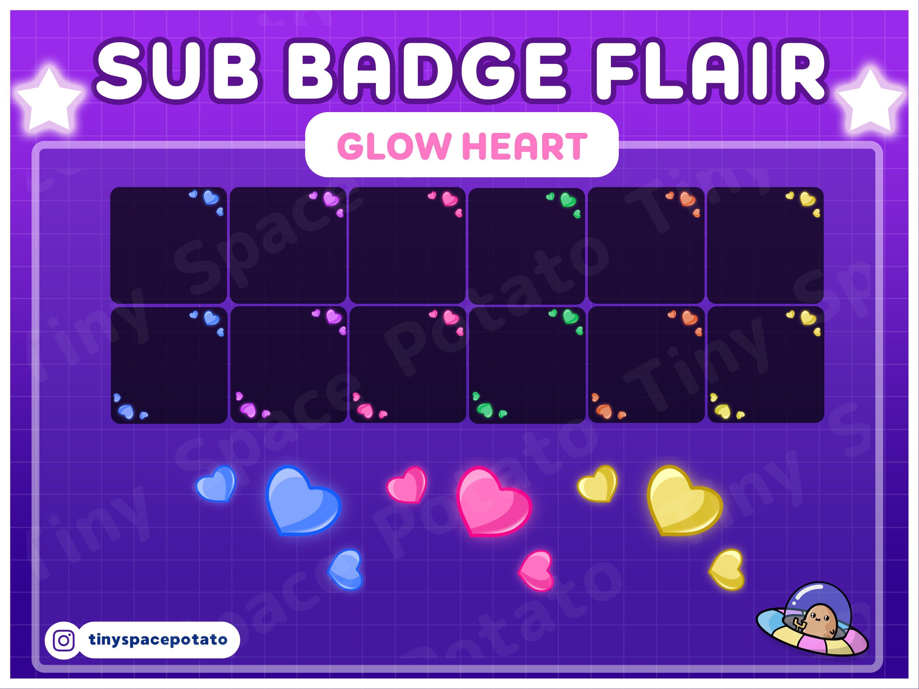Twitch Badge Flair Glow Hearts SET of 12 Twitch Flair Twitch Sub Badges ...