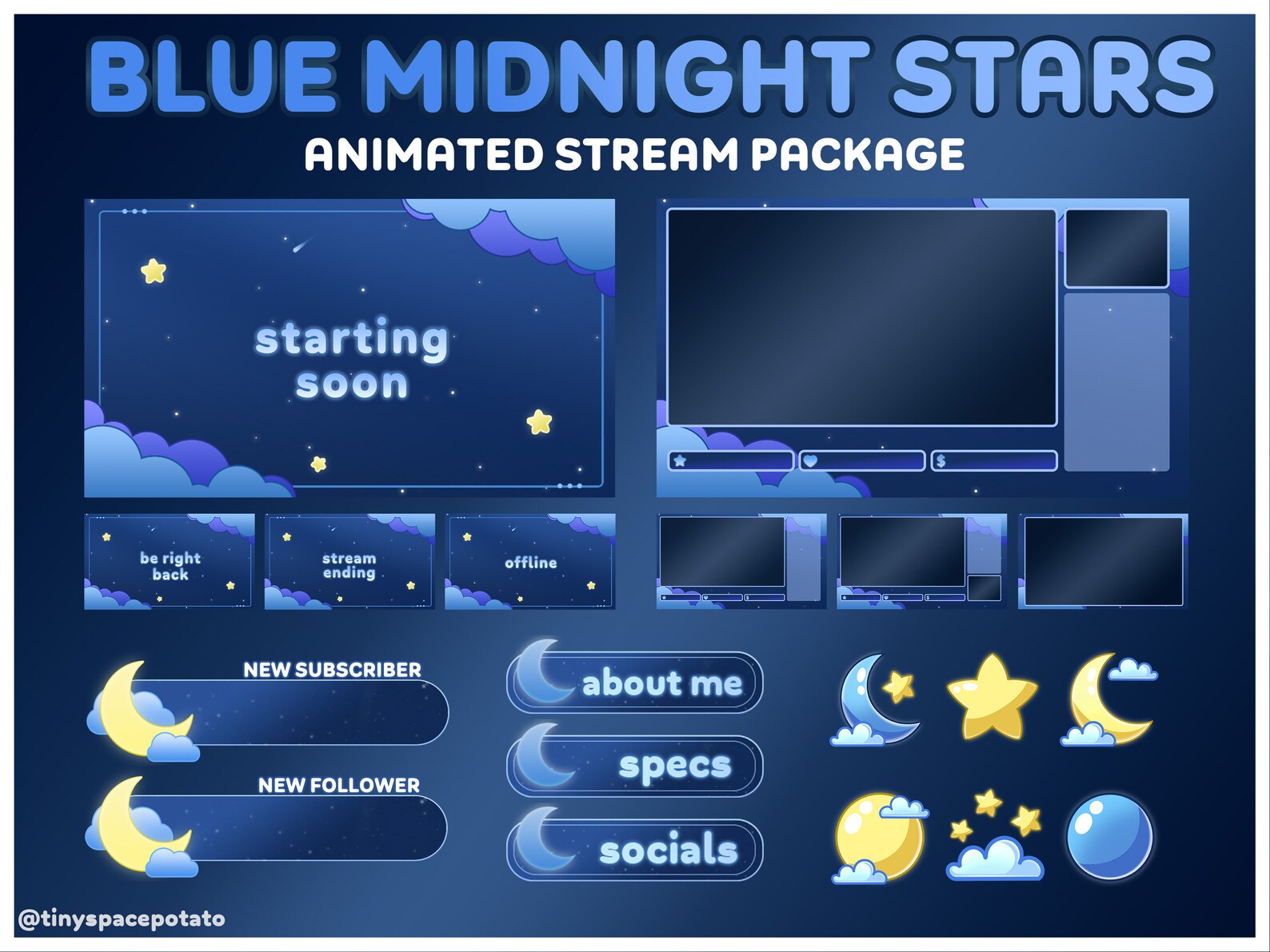 Twitch Overlay Package Animated Blue Moon Clouds - Etsy