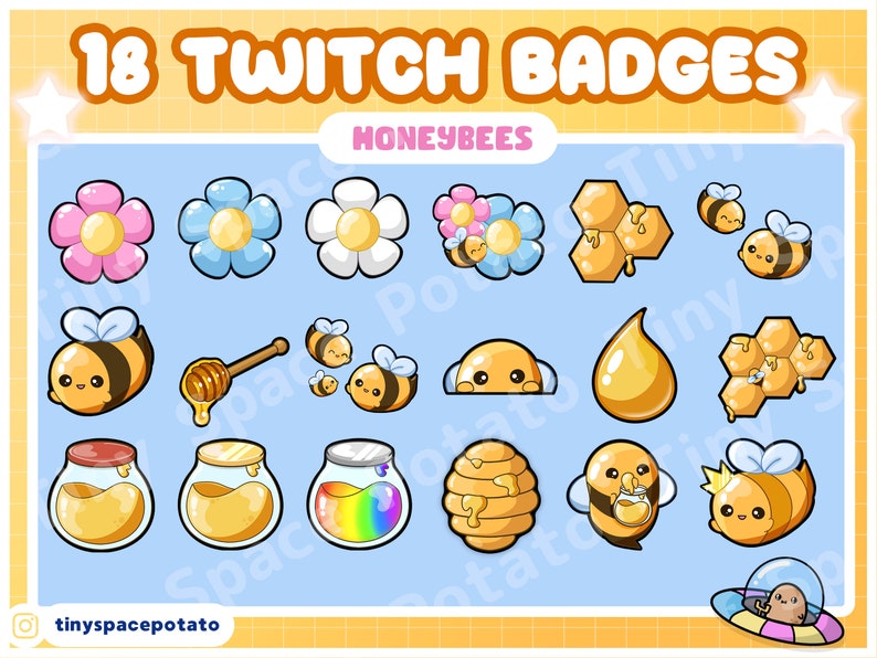 Twitch Sub Badge Honey Bees SET OF 18 Cute Twitch Badges Bee Badge ...