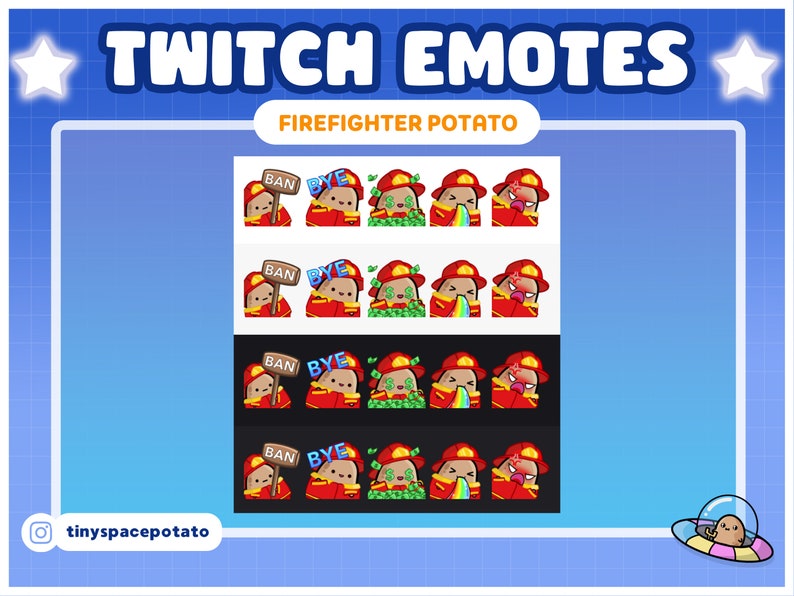 Twitch Emotes Pack Firefighter Potato (SET OF 5) Custom Twitch Emotes ...