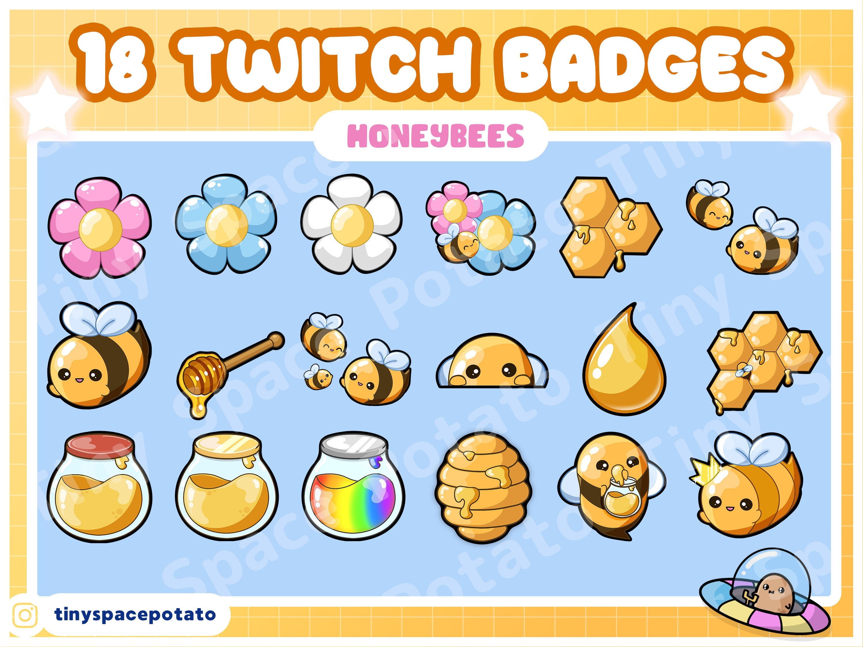 Twitch Sub Badge Honey Bees (SET OF 18) Cute Twitch Badges Bee Badge ...