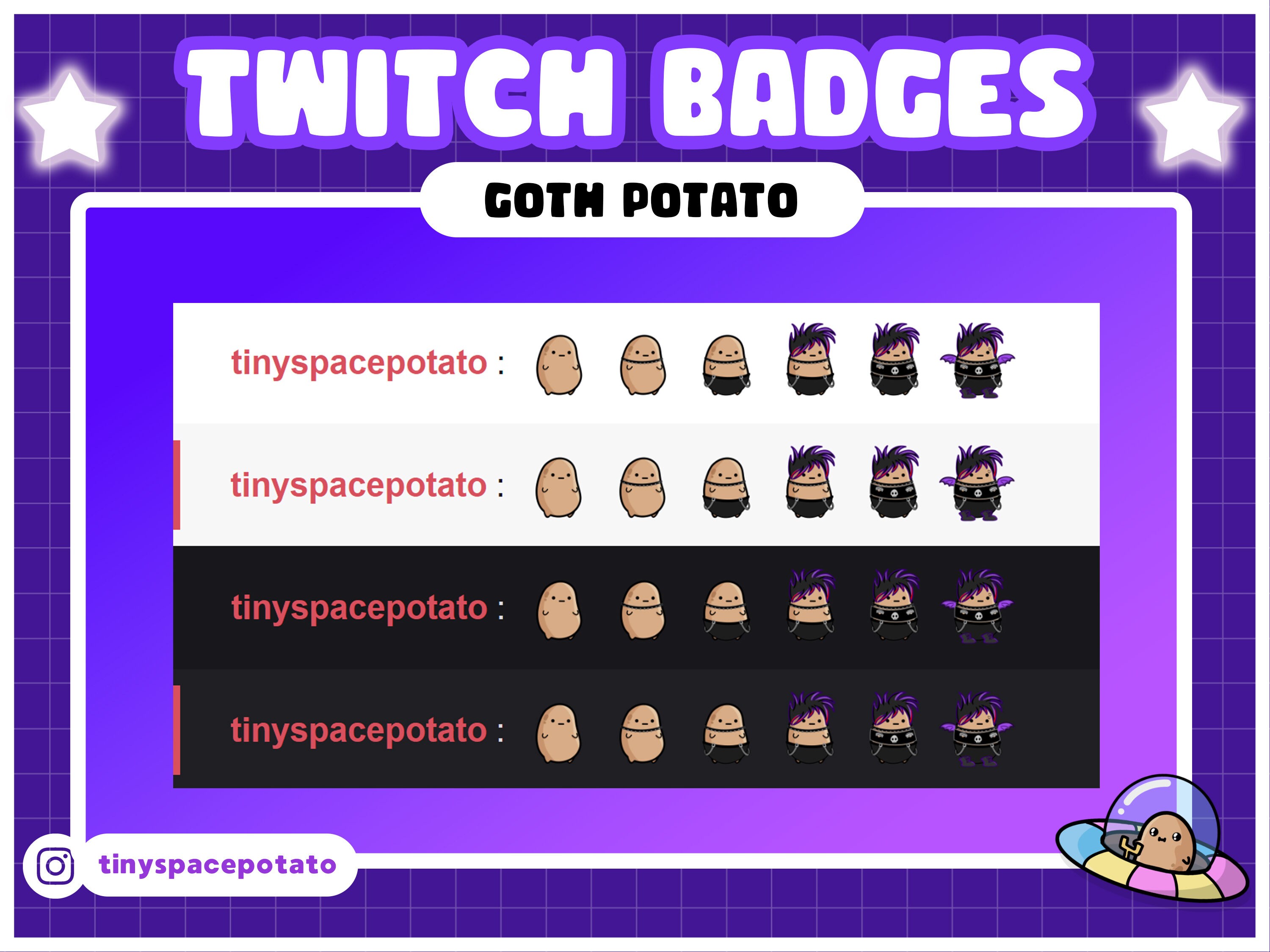 Twitch Sub Badge Goth Potato Bit Badges (SET OF 6) Cute Sub Badges ...