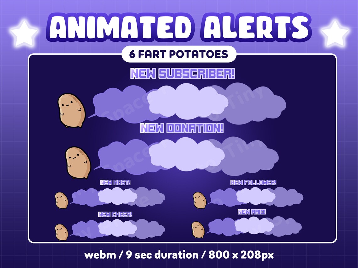 Funny Fart Potato Animated Twitch Alerts - Purple Stream Overlay ...