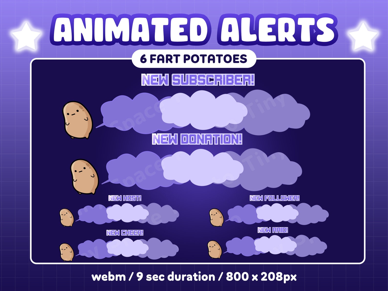 Funny Fart Potato Animated Twitch Alerts - Purple Stream Overlay ...