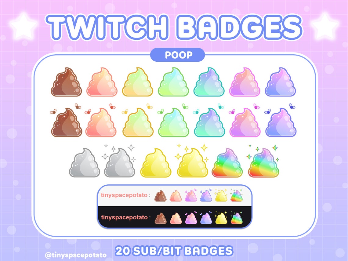 Twitch Sub Badges Kawaii Poop SET OF 20 Bit Badges Cute Sub Badges ...