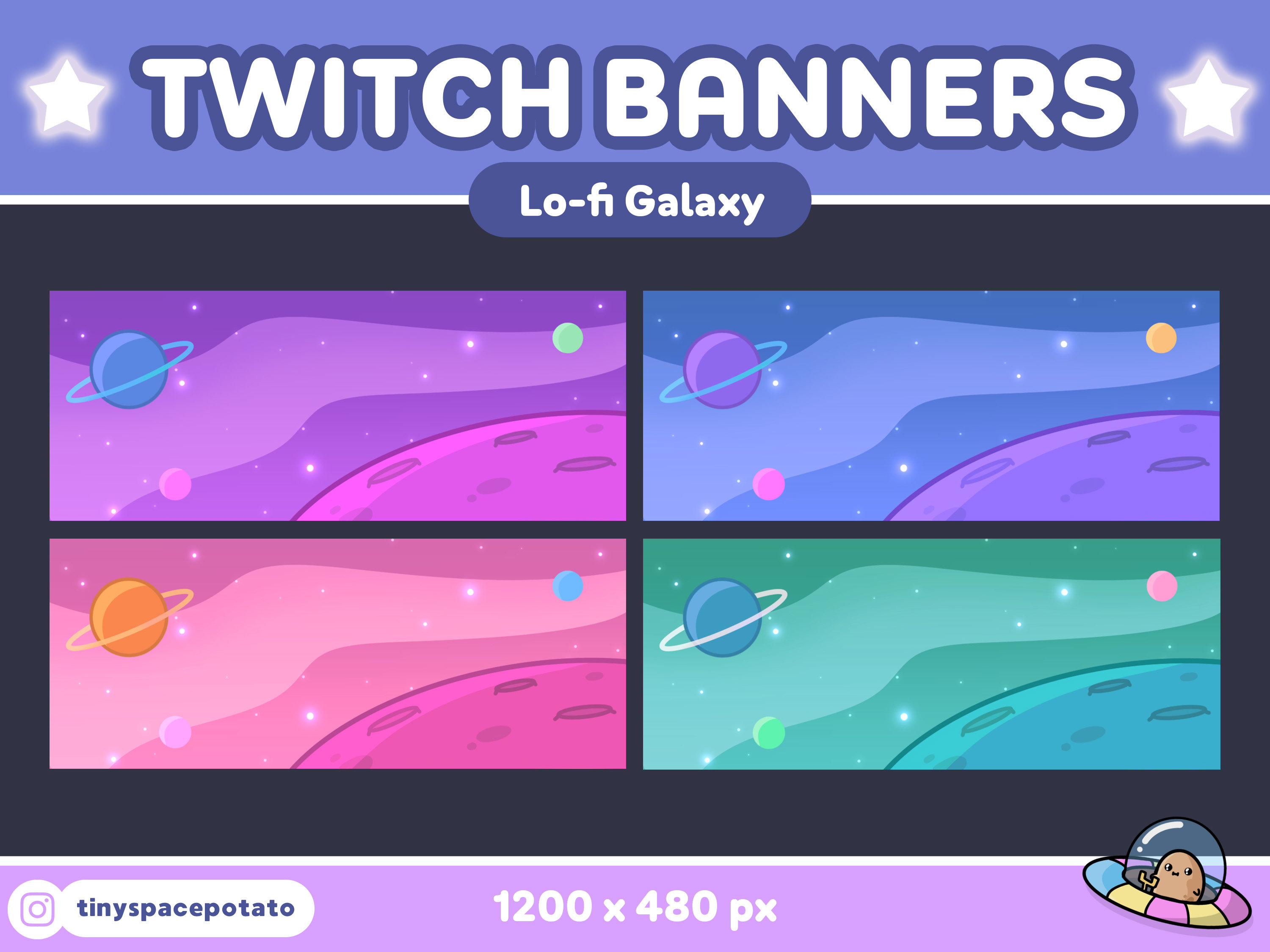 Twitch Banner Lo-fi Galaxy Space (SET OF 4) Twitch Banners Custom Cute ...