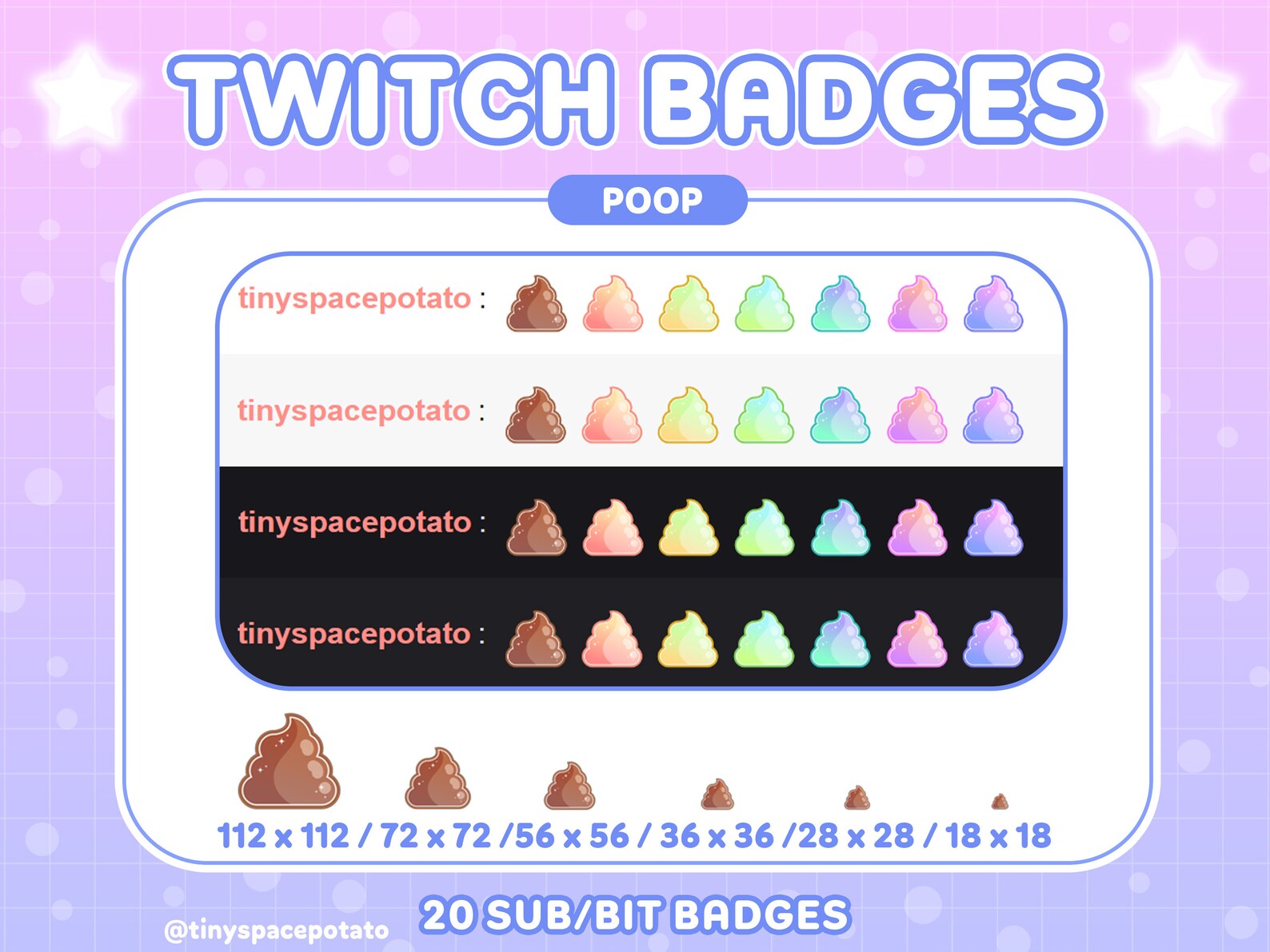 Twitch Sub Badges Kawaii Poop SET OF 20 Bit Badges Cute Sub Badges ...