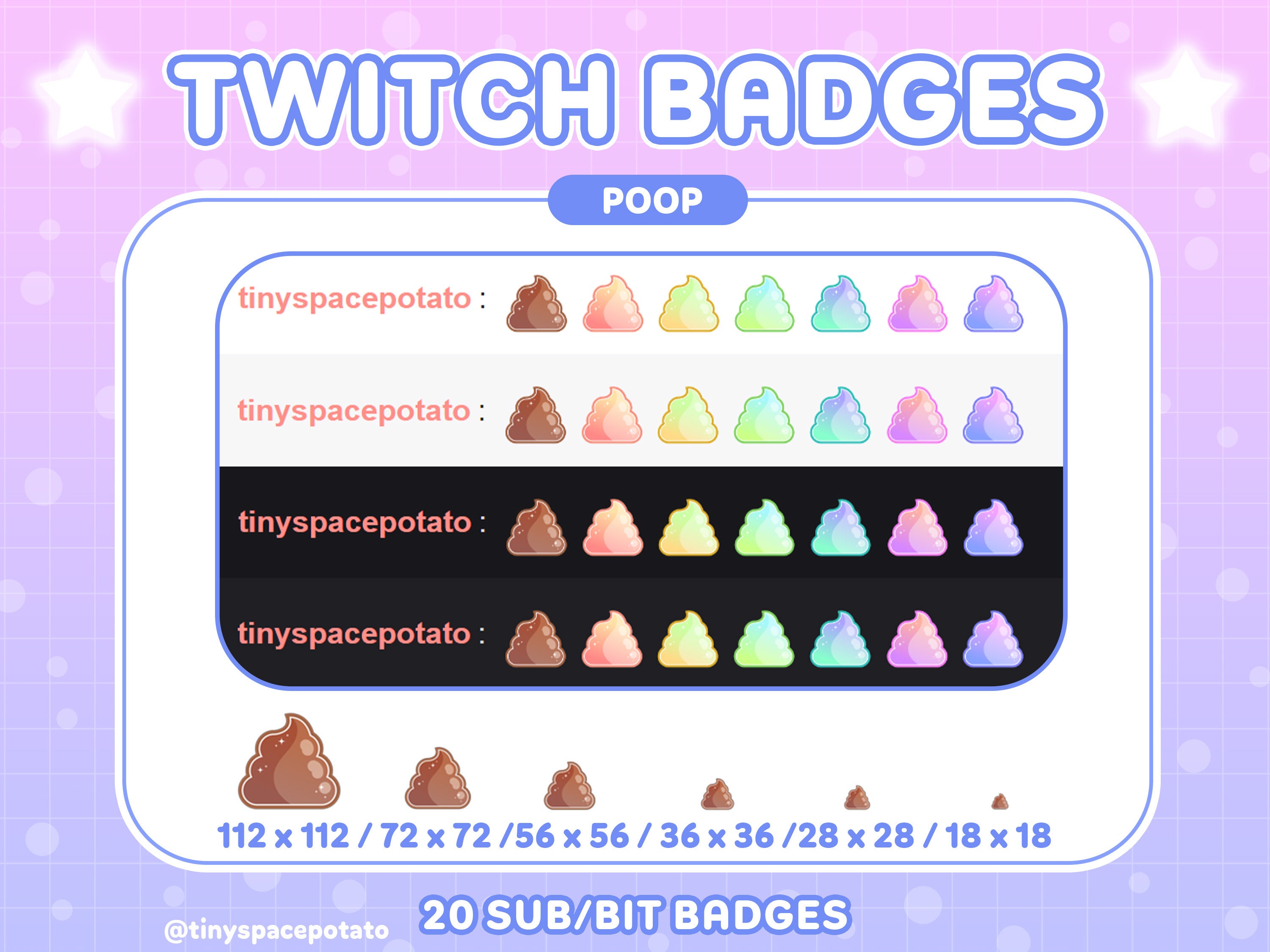 Twitch Sub Badges Kawaii Poop SET OF 20 Bit Badges Cute Sub Badges ...