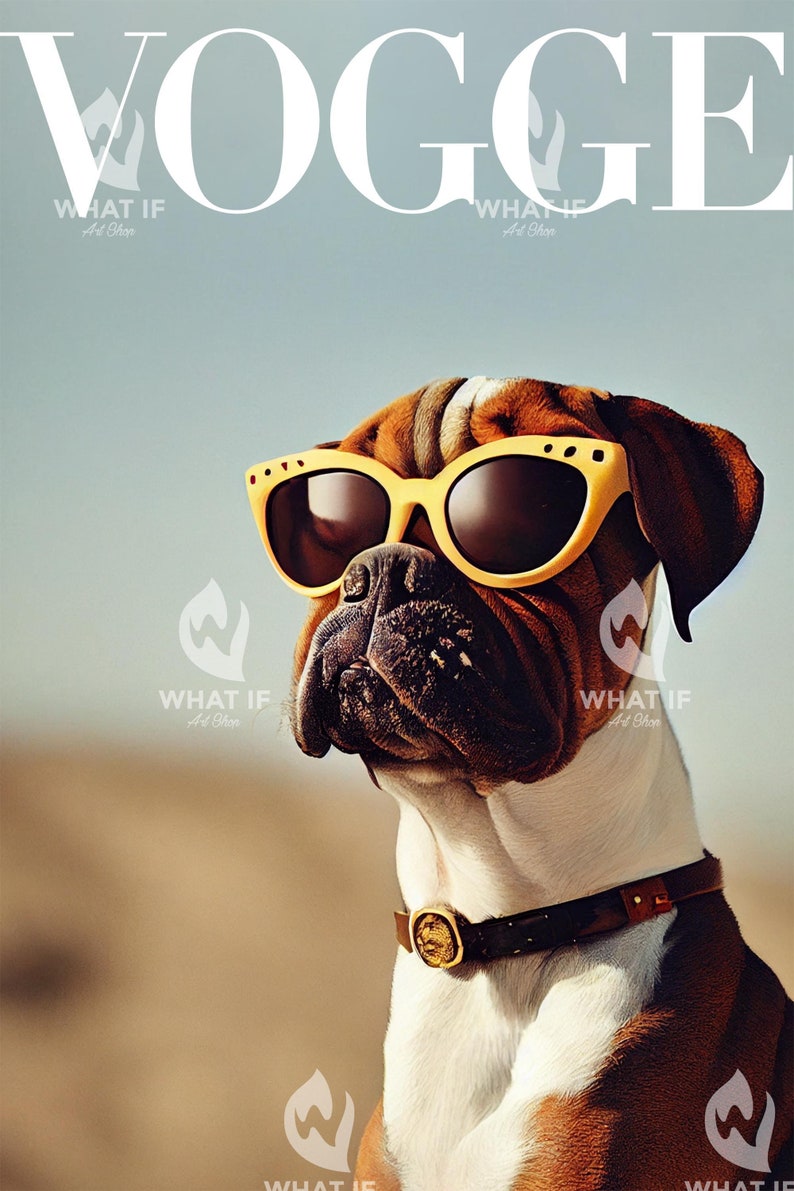 Boxer, Dog, Vogue, Cover, Magazine, Glasses, Poster, Print, Sketch ...
