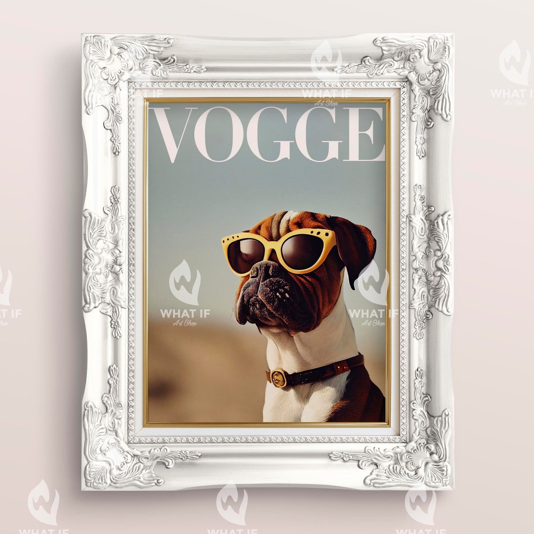 Boxer, Dog, Vogue, Cover, Magazine, Glasses, Poster, Print, Sketch ...