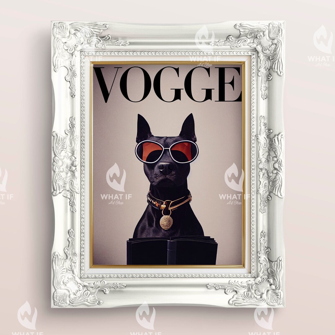 Pitbull, Black, Dog, Vogue, Cover, Magazine, Glasses, Poster, Print ...