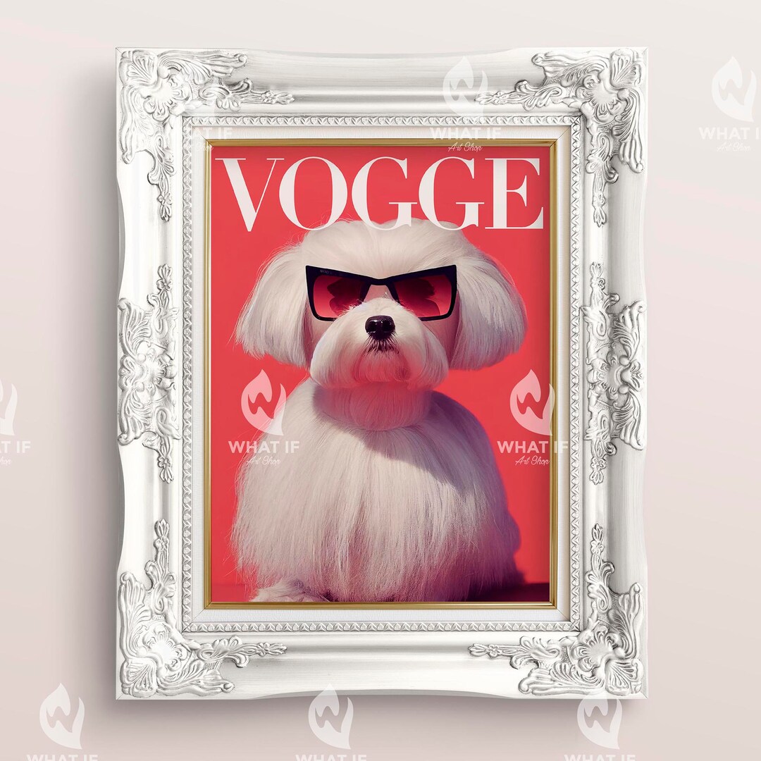 Maltese White, Dog, Vogue, Cover, Magazine, Glasses, Poster, Print ...